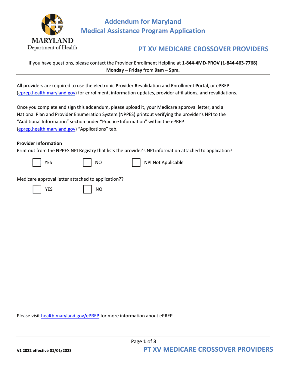 Maryland Addendum for Maryland Medical Assistance Program Application ...