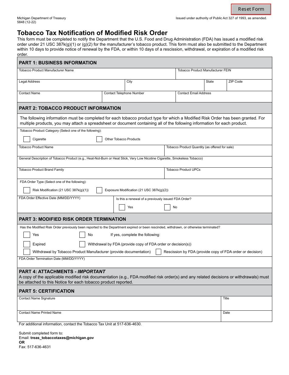 Form 5848 - Fill Out, Sign Online and Download Fillable PDF, Michigan | Templateroller