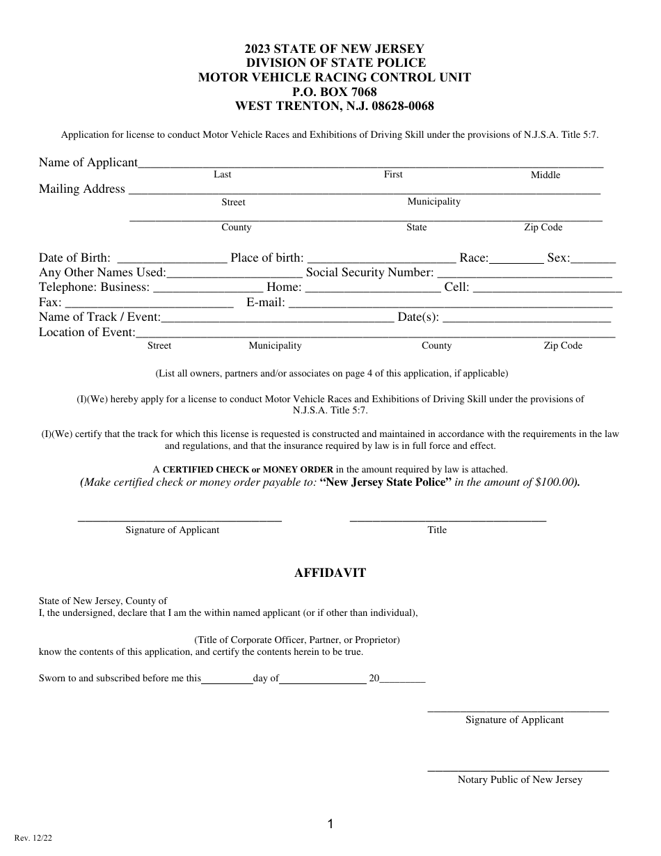 2023 New Jersey Motor Vehicle Racetrack License Application Download ...