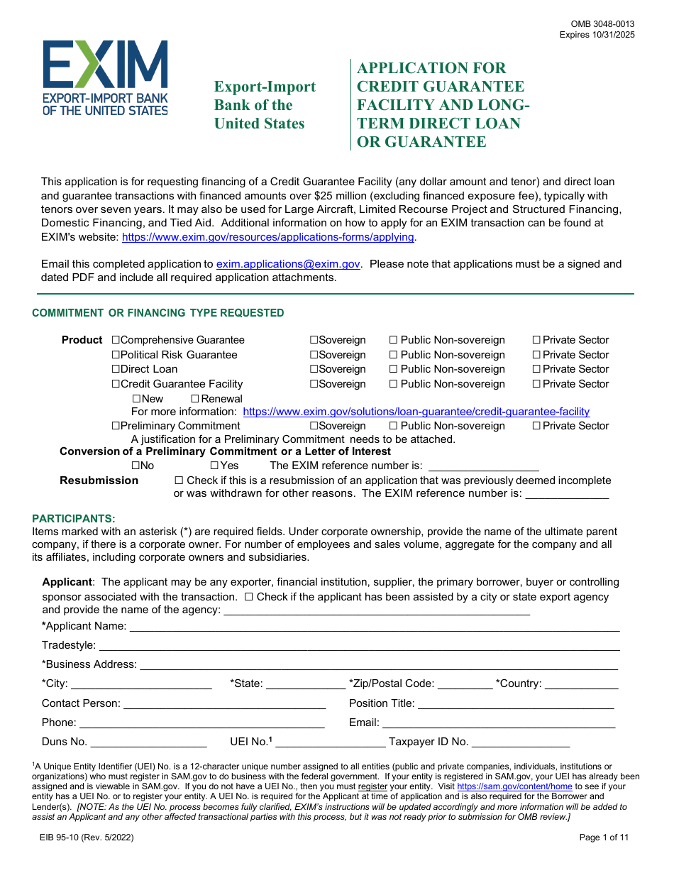 EIB Form 95-10 - Fill Out, Sign Online and Download Fillable PDF ...