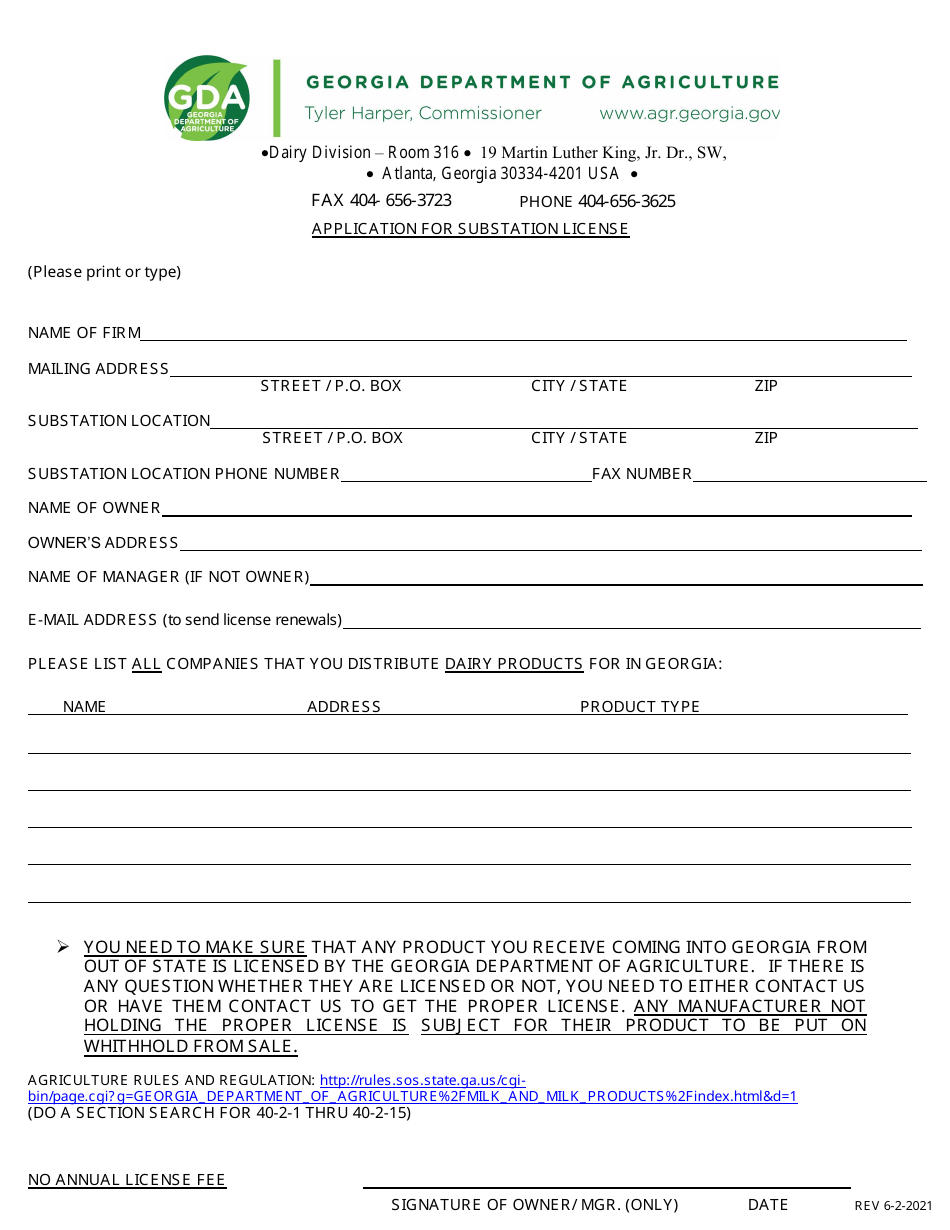 Georgia (United States) Application for Substation License - Fill Out ...