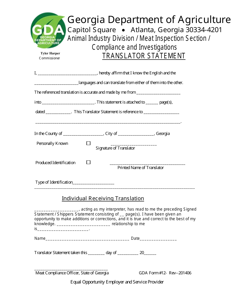 GDA Form 12 - Fill Out, Sign Online and Download Printable PDF, Georgia ...