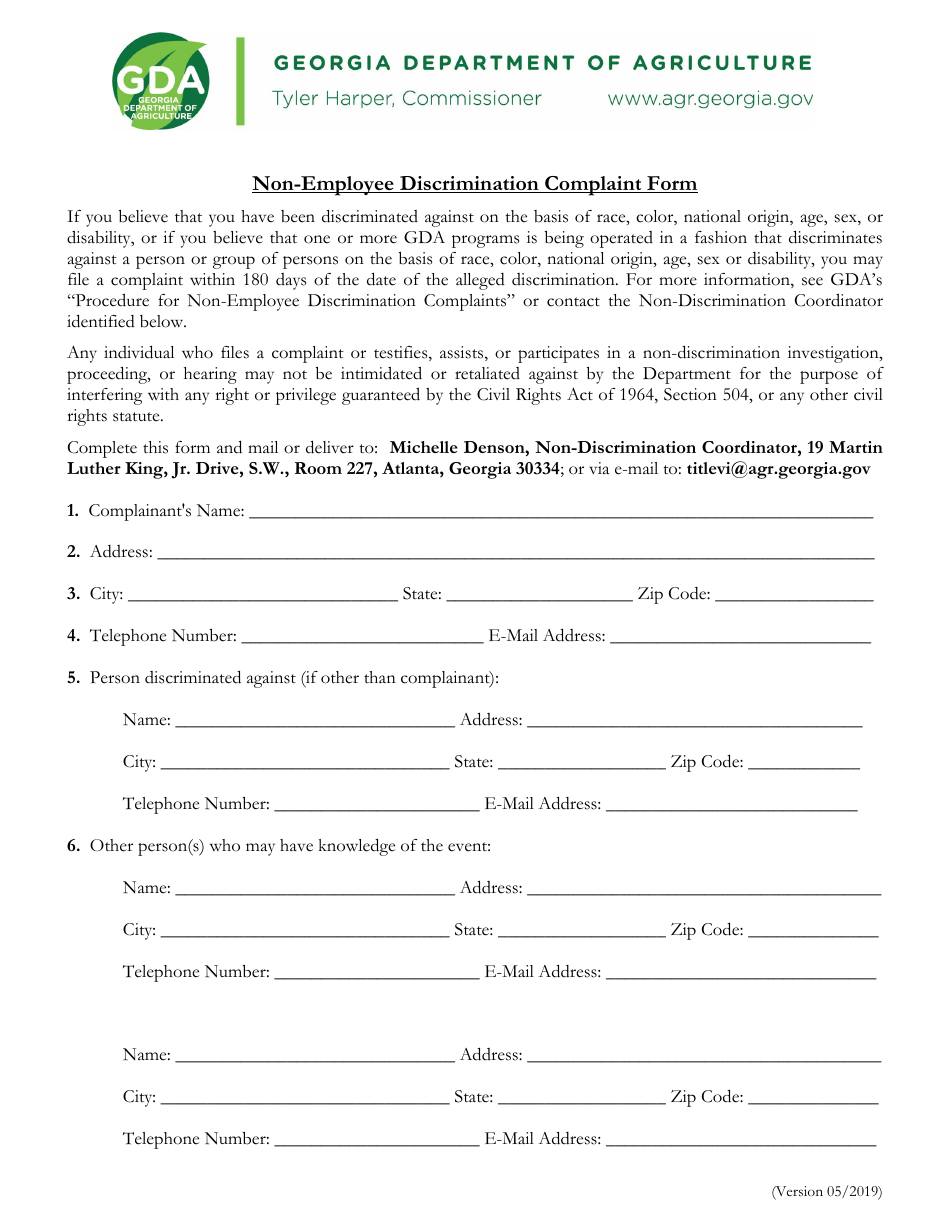 Georgia (United States) Non-employee Discrimination Complaint Form ...