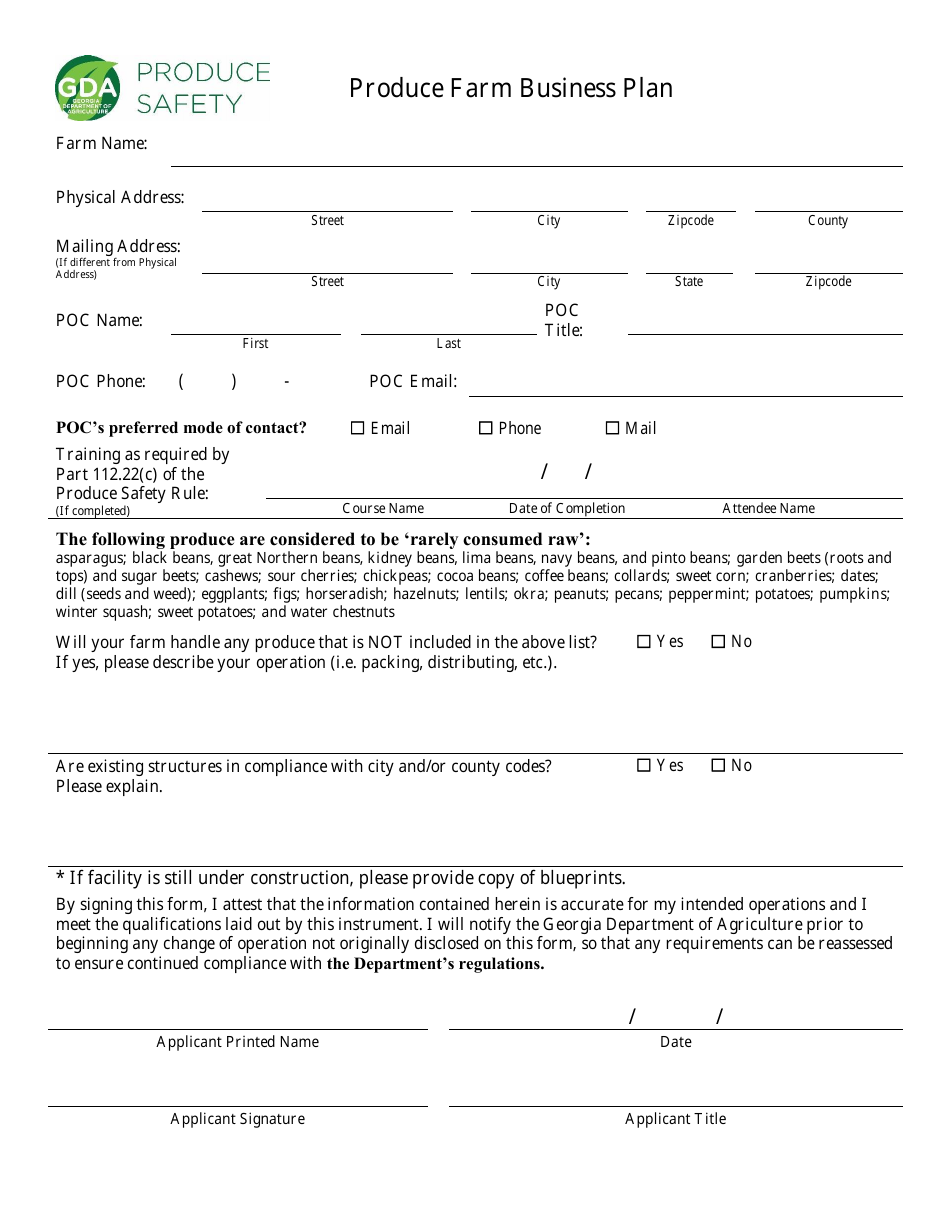 Georgia (United States) Produce Farm Business Plan - Fill Out, Sign ...