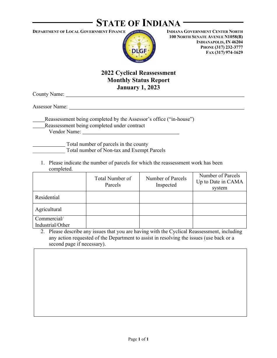 2022 Indiana Cyclical Reassessment Monthly Status Report - Phase I ...