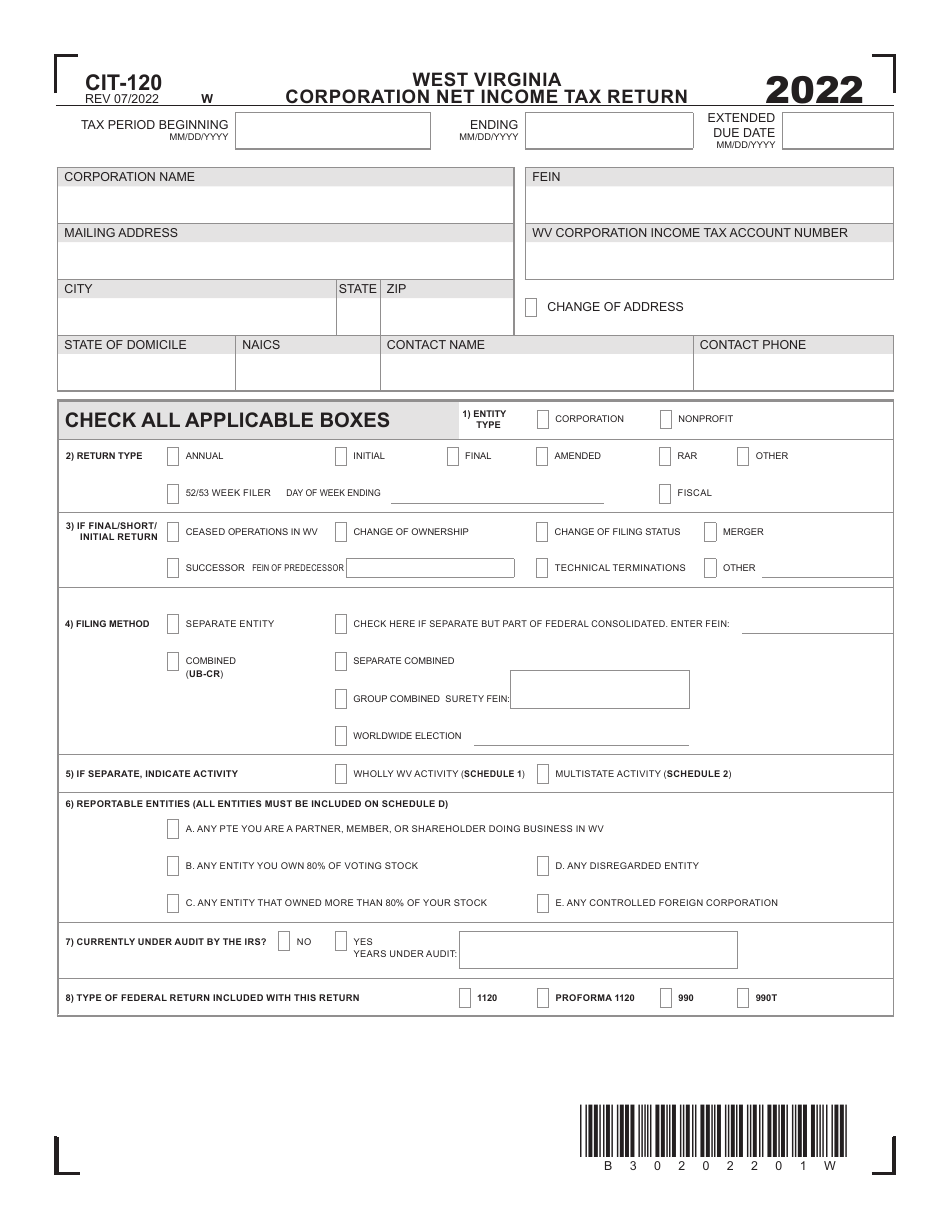 Form CIT-120 Download Printable PDF or Fill Online Check All Applicable ...
