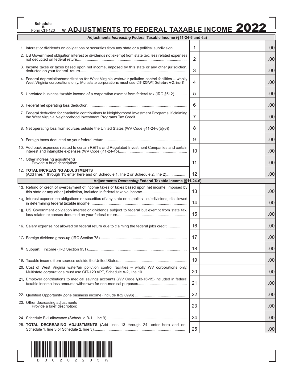 Form CIT-120 Schedule B - 2022 - Fill Out, Sign Online and Download ...