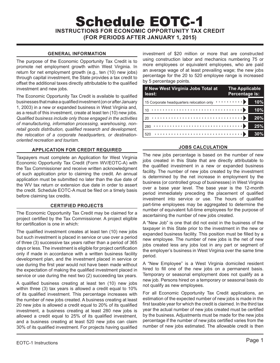 Download Instructions for Schedule EOTC-1 Economic Opportunity Tax ...