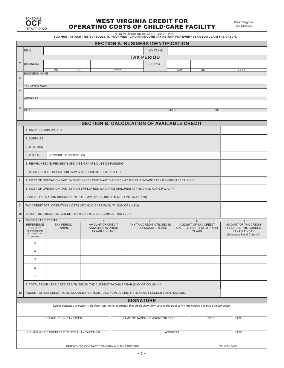 West Virginia West Virginia Credit for Operating Costs of Child-Care ...