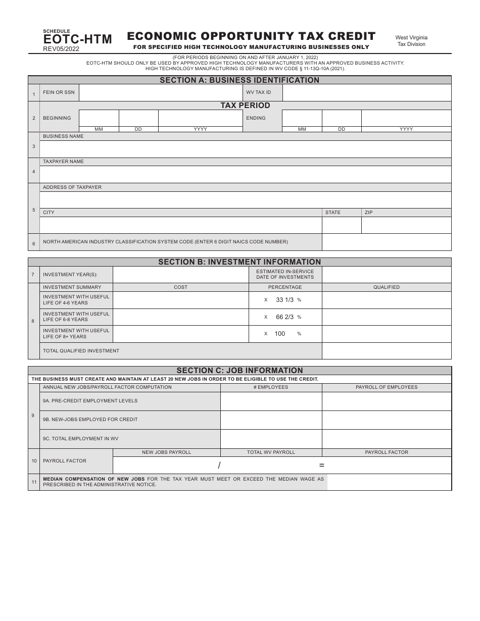 West Virginia Economic Opportunity Tax Credit for Specified High ...