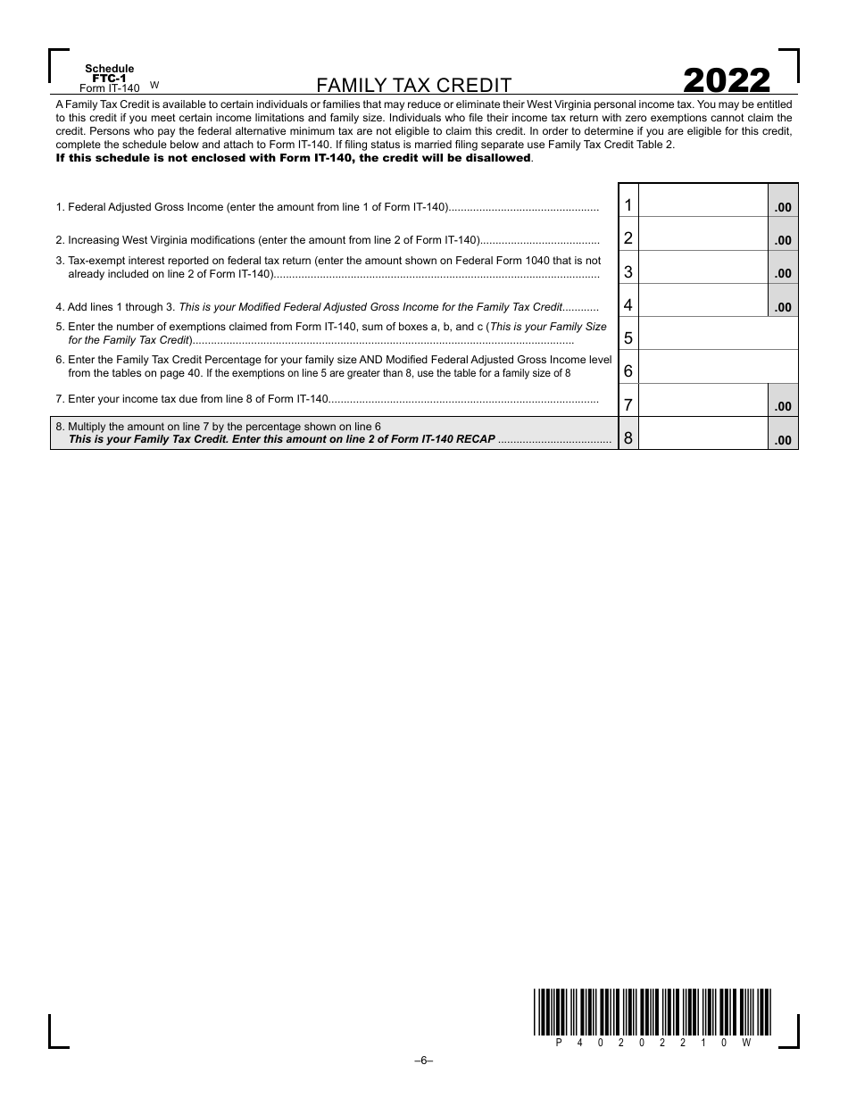 Form IT-140 Schedule FTC-1 Download Printable PDF or Fill Online Family ...
