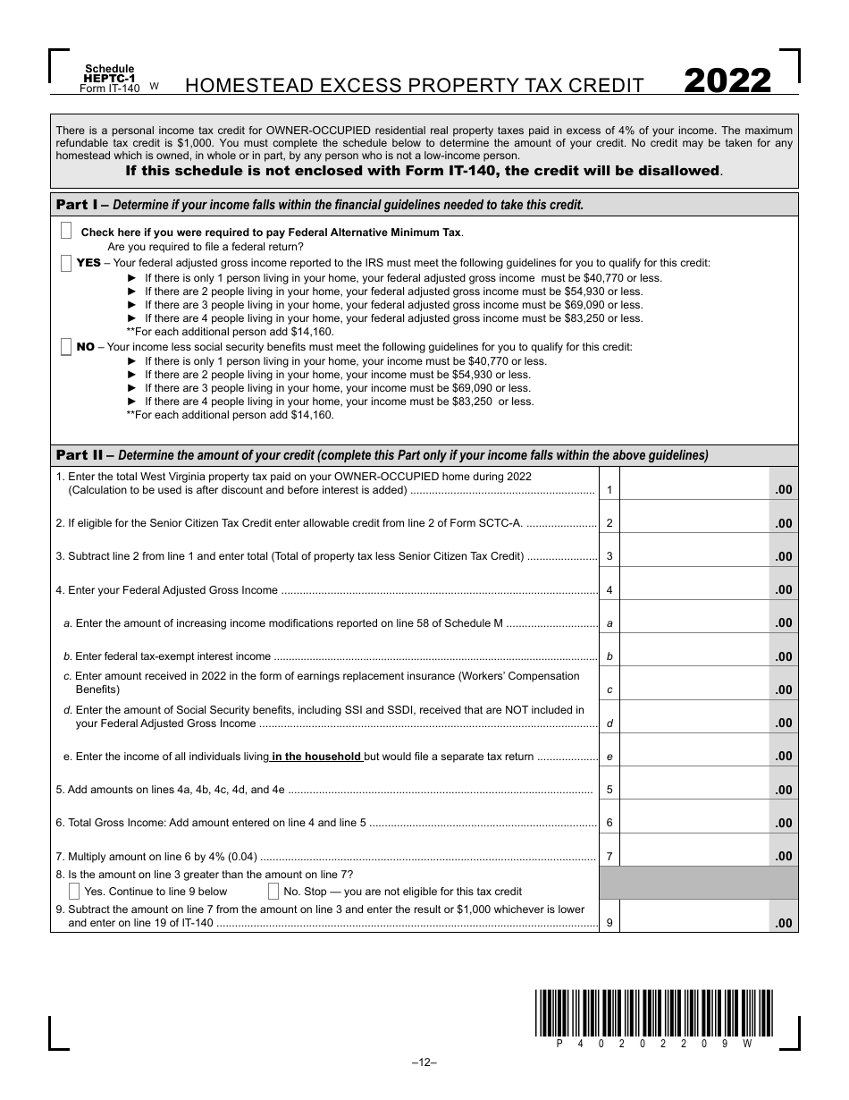 Form IT-140 Schedule HEPTC-1 Download Printable PDF or Fill Online ...