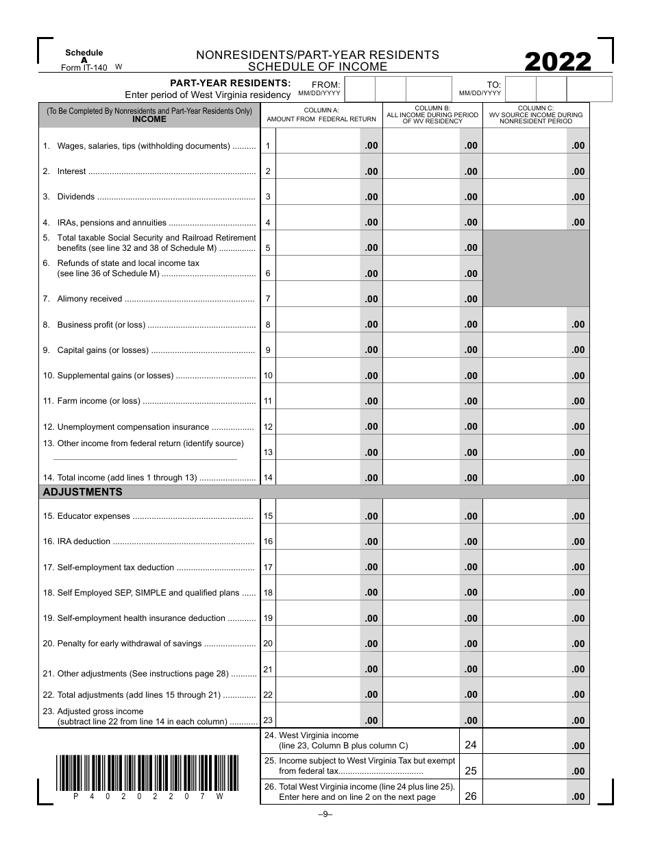Form IT-140 Schedule A Download Printable PDF or Fill Online ...