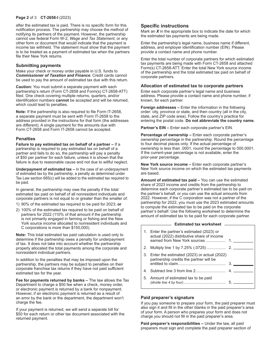 Download Instructions for Form CT-2658 Report of Estimated Tax for ...