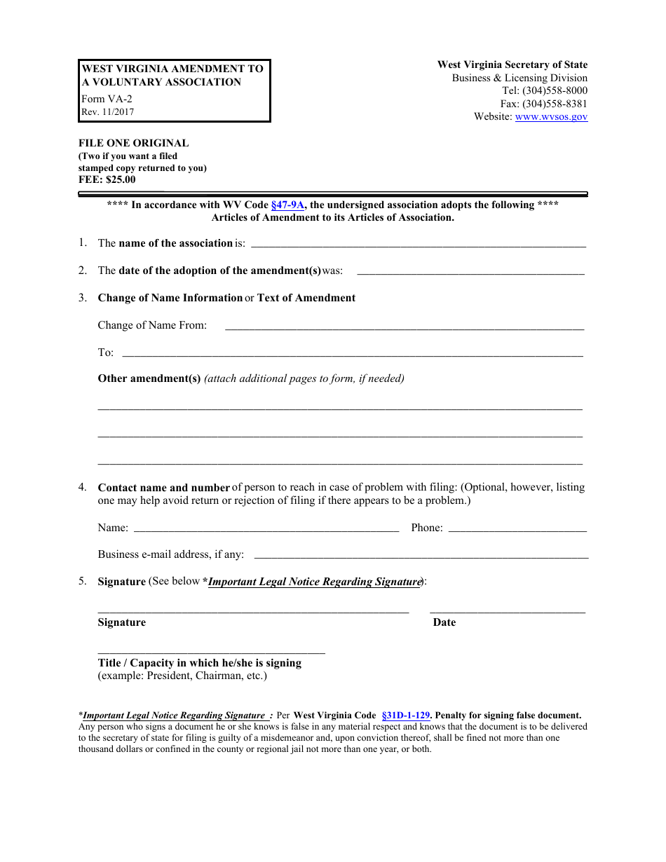 Form VA-2 - Fill Out, Sign Online and Download Fillable PDF, West ...