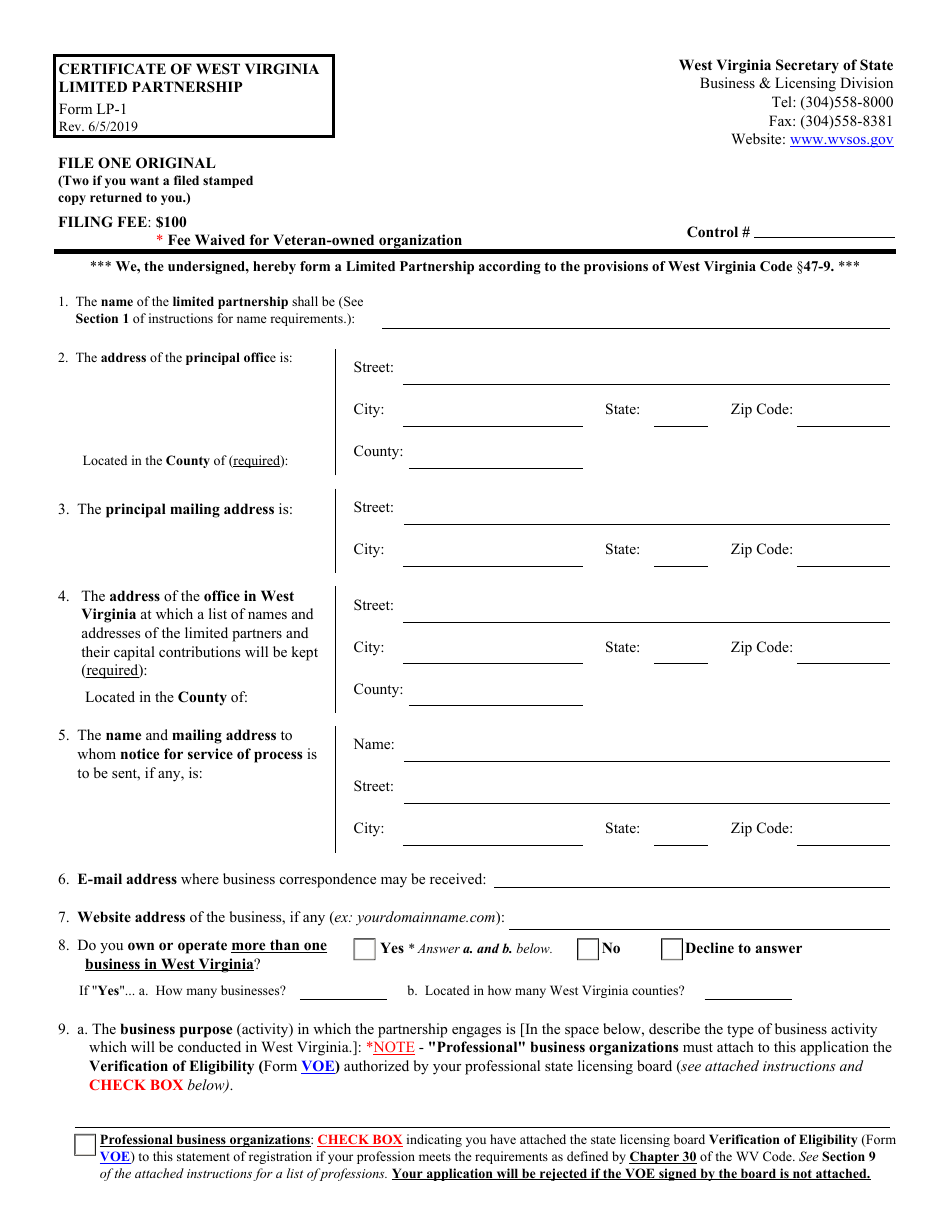 Form LP-1 - Fill Out, Sign Online and Download Fillable PDF, West Virginia | Templateroller