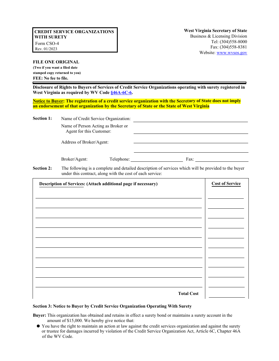 Form CSO-4 - Fill Out, Sign Online and Download Fillable PDF, West ...
