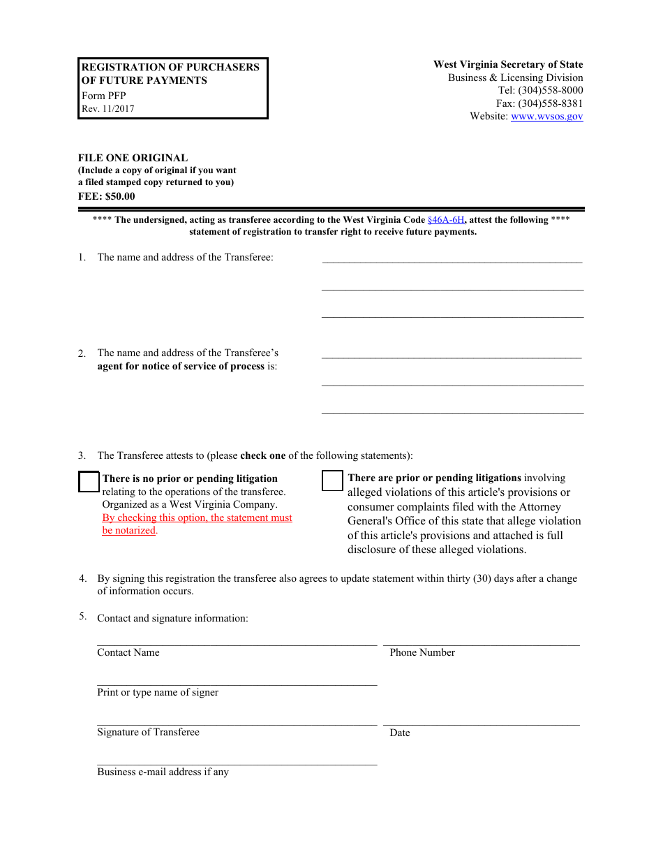 Form PFP - Fill Out, Sign Online and Download Fillable PDF, West ...