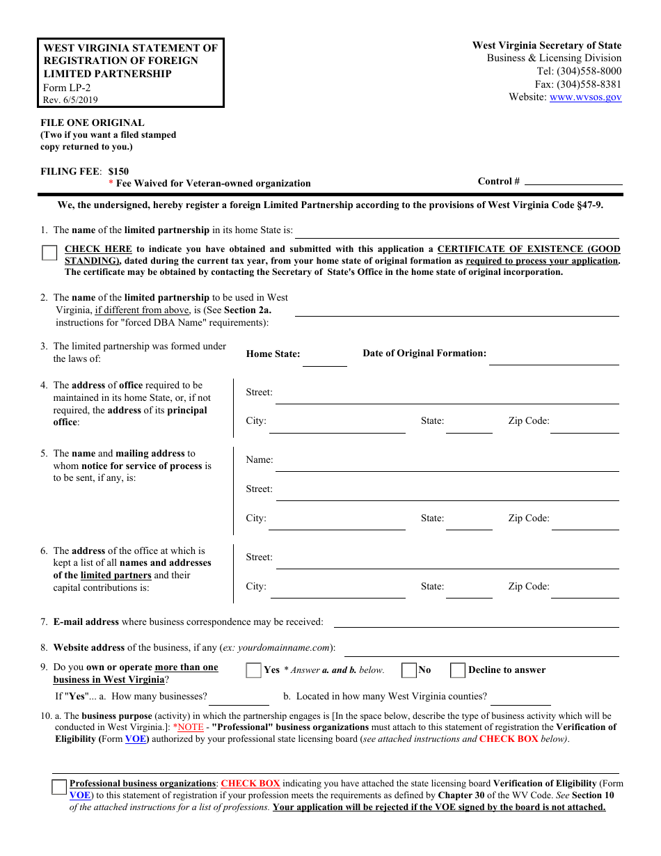 Form LP-2 - Fill Out, Sign Online and Download Fillable PDF, West ...