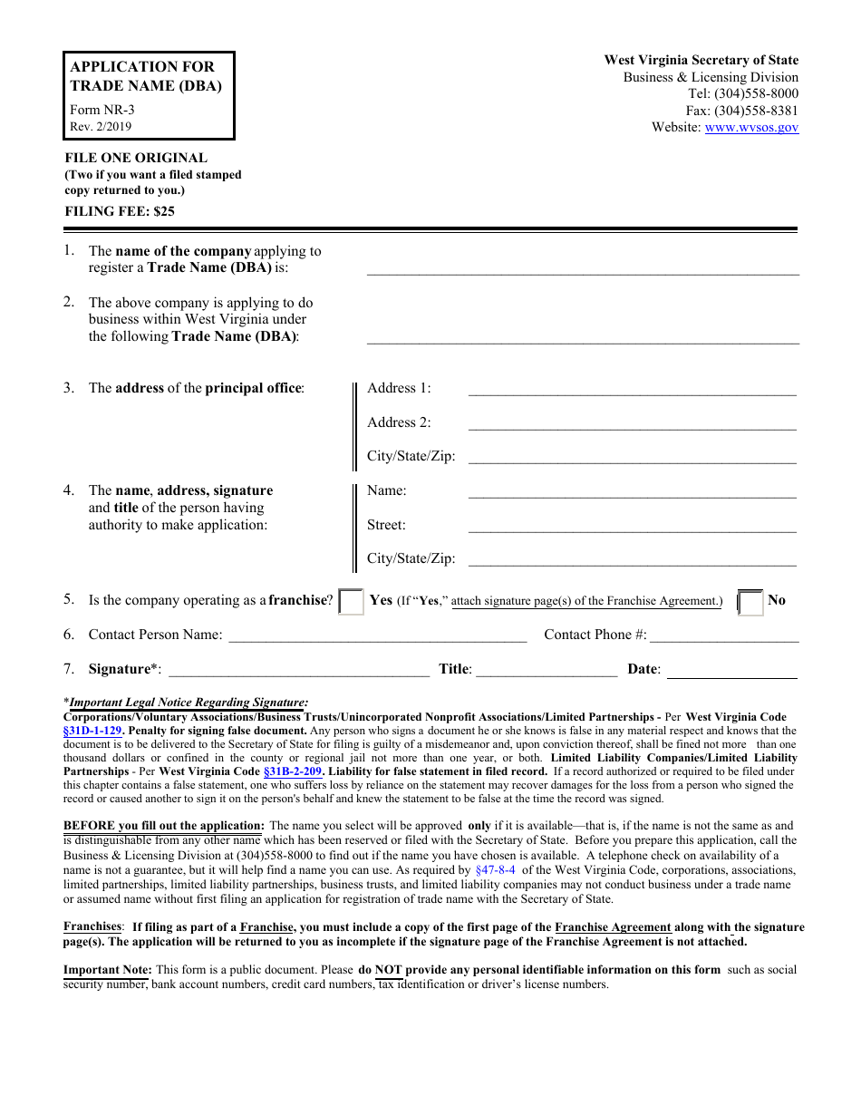 Form NR-3 - Fill Out, Sign Online and Download Fillable PDF, West ...