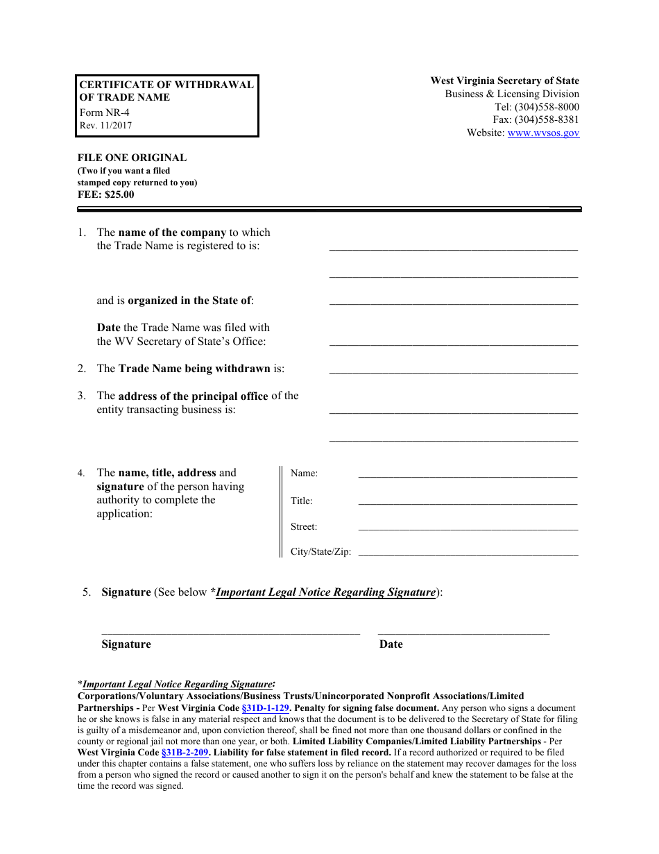 Form NR-4 - Fill Out, Sign Online and Download Fillable PDF, West ...