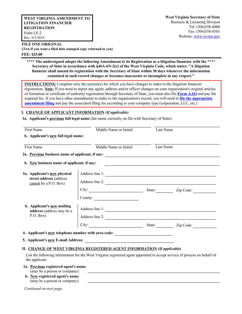 Form LF-2 - Fill Out, Sign Online and Download Fillable PDF, West ...