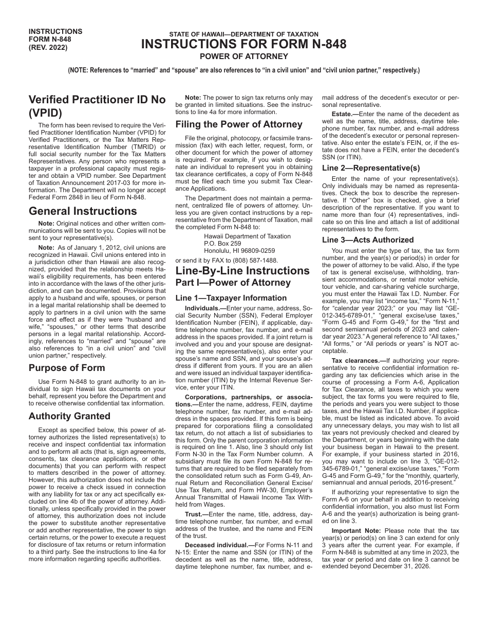 Download Instructions for Form N-848 Power of Attorney PDF | Templateroller