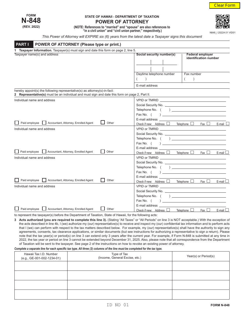 Form N-848 - Fill Out, Sign Online and Download Fillable PDF, Hawaii | Templateroller