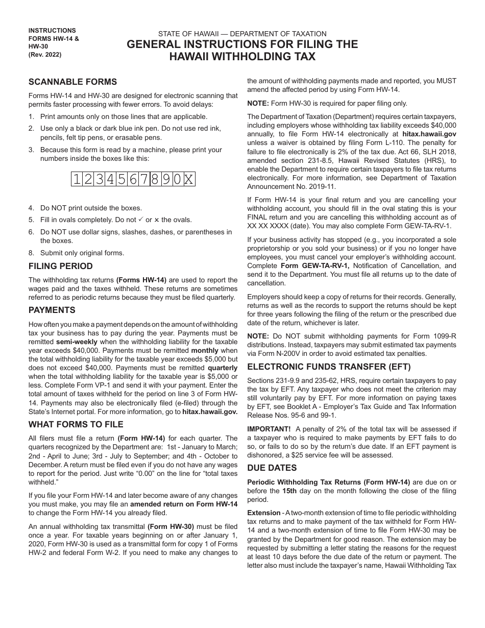 Download Instructions for Form HW-14, HW-30 PDF 2020 — 2025 ...