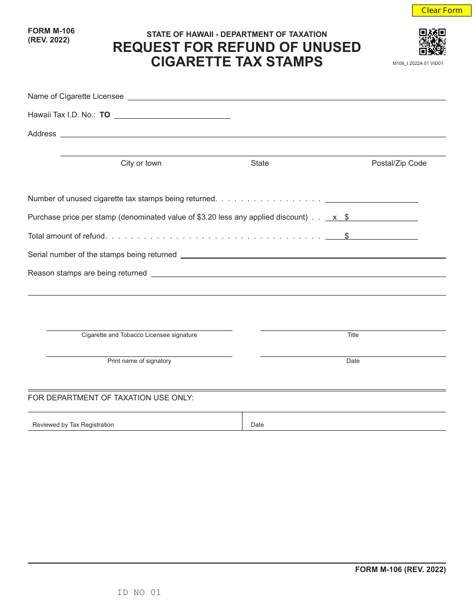 Form M-106 - Fill Out, Sign Online and Download Fillable PDF, Hawaii ...