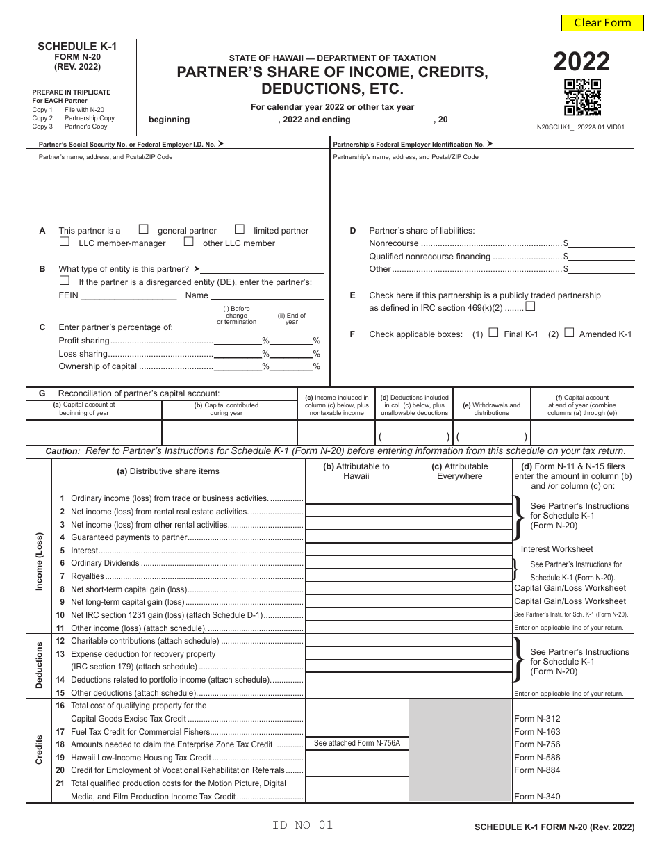 Form N-20 Schedule K-1 - 2022 - Fill Out, Sign Online and Download ...