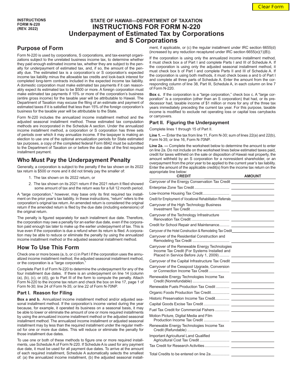 Form N-220 - Fill Out, Sign Online and Download Fillable PDF, Hawaii ...