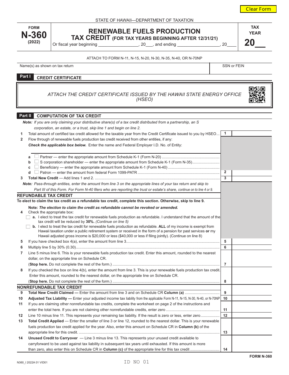 Form N-360 - Fill Out, Sign Online and Download Fillable PDF, Hawaii ...