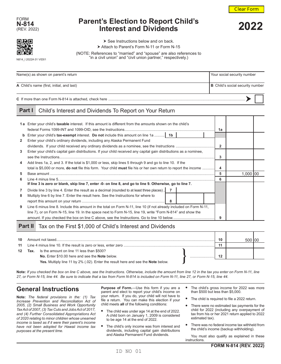 Form N-814 Download Fillable PDF or Fill Online Parent's Election to ...
