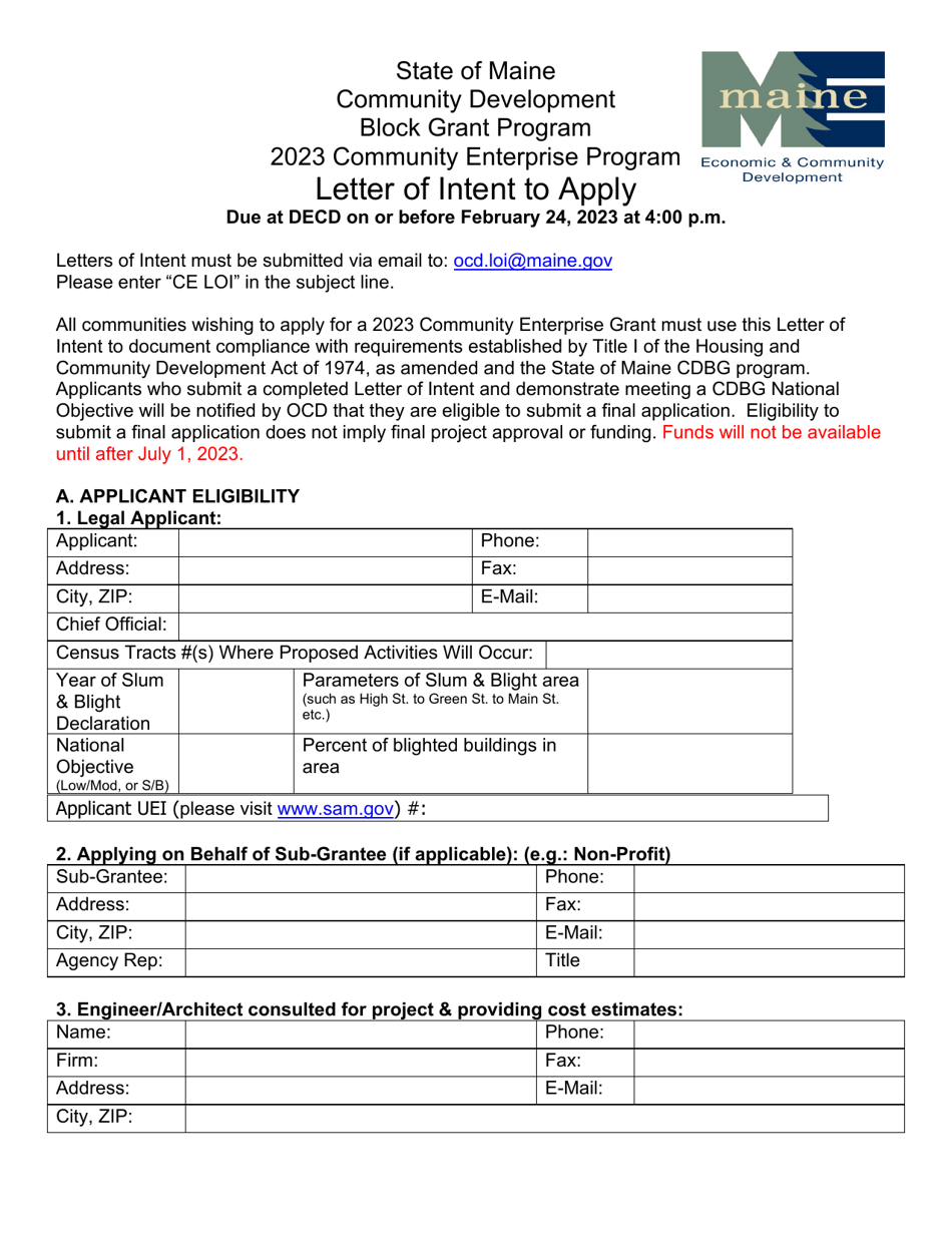 2023 Maine Letter of Intent to Apply - Community Enterprise Program ...