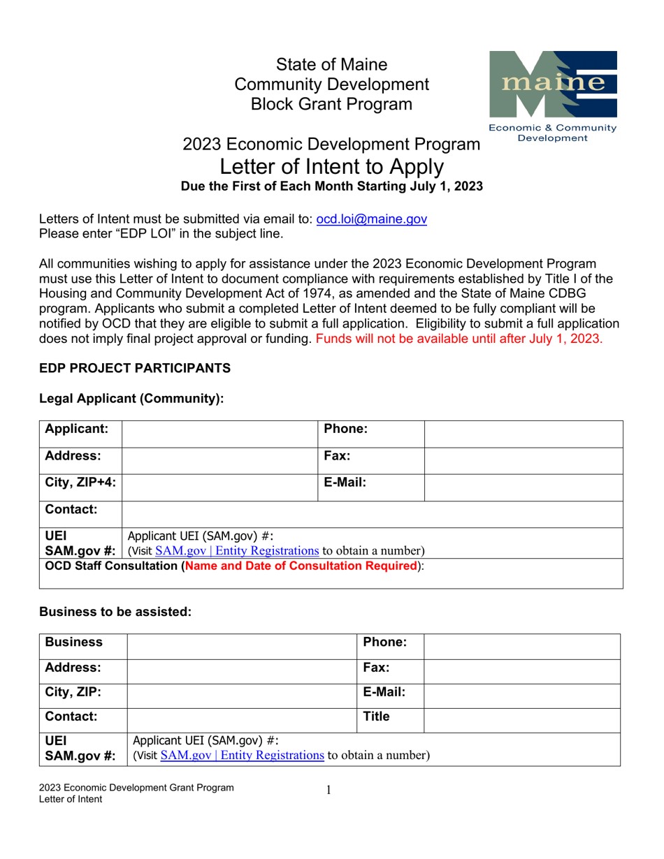 2023 Maine Letter of Intent to Apply - Economic Development Program ...