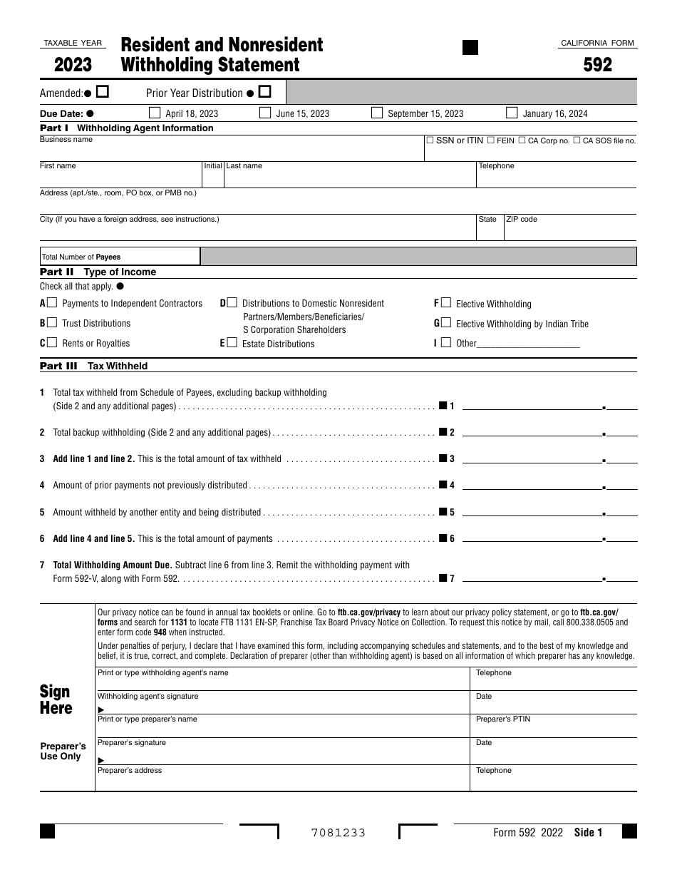 Form 592 Download Fillable PDF Or Fill Online Resident And Nonresident