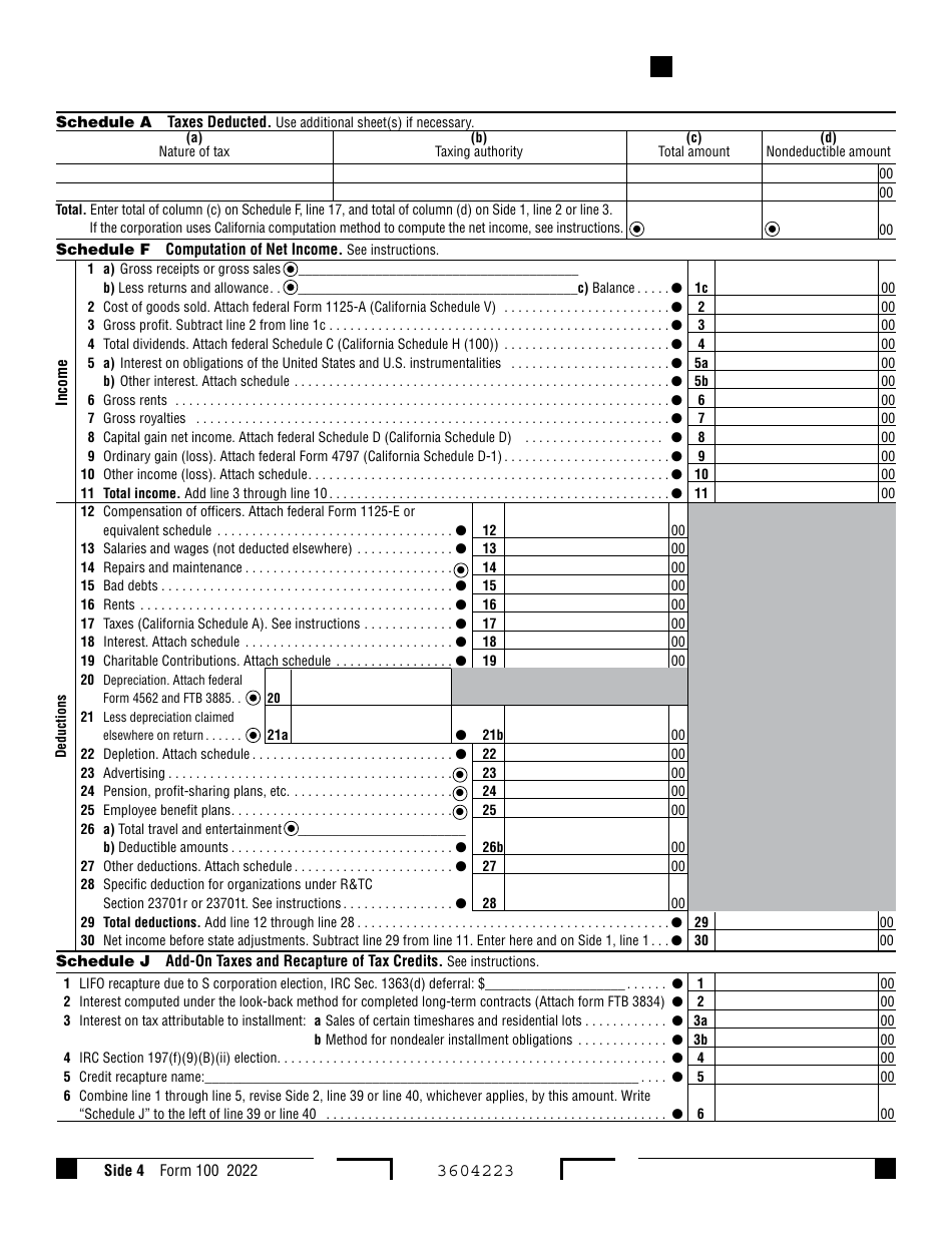 Form 100 Download Fillable PDF or Fill Online California Corporation ...