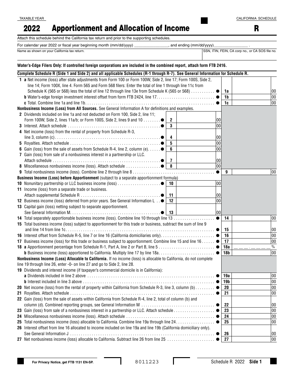 Form 100 Schedule R - 2022 - Fill Out, Sign Online and Download ...