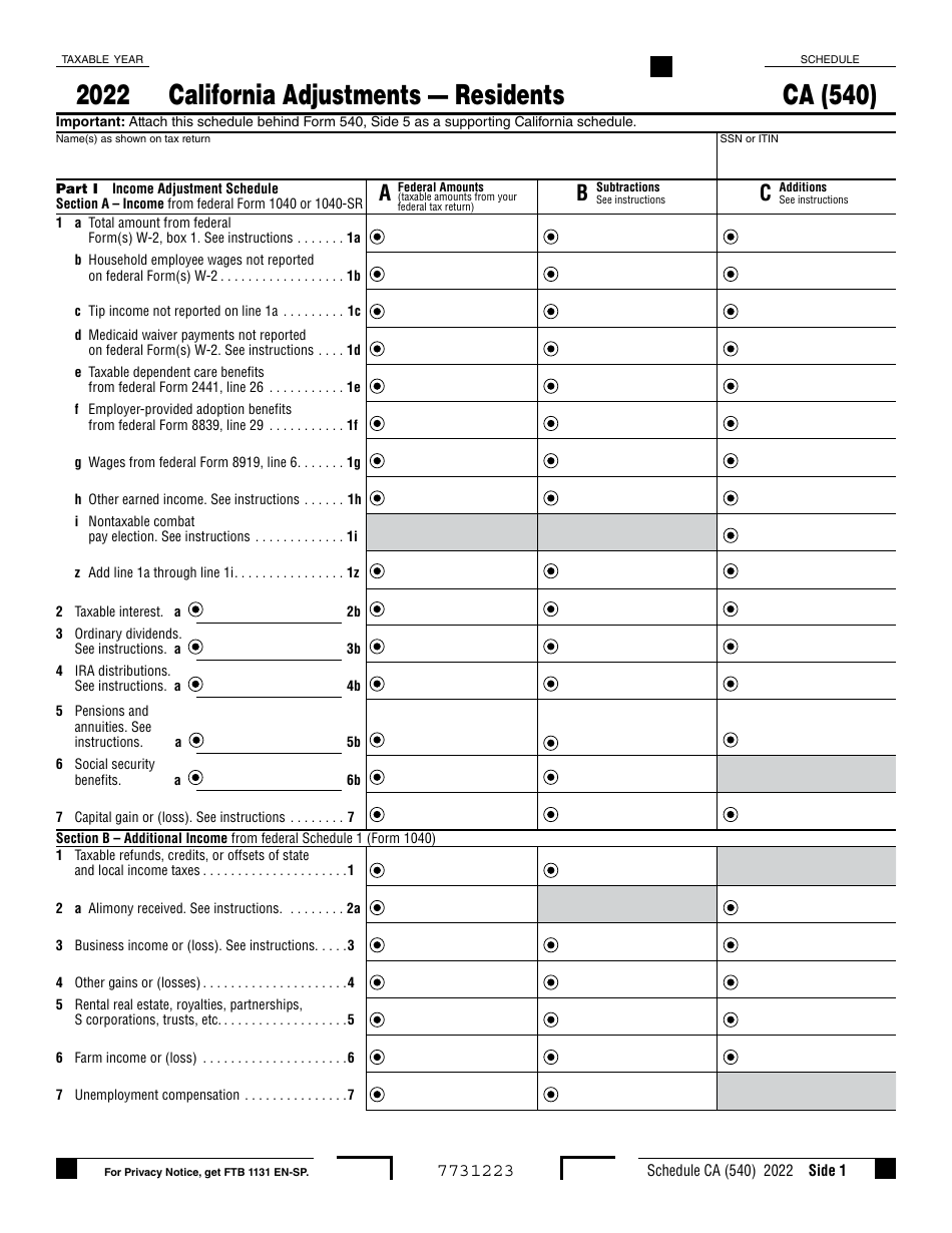 Form 540 Schedule CA Download Fillable PDF Or Fill Online California Form 540 Schedule CA Download Fillable PDF Or Fill Online California