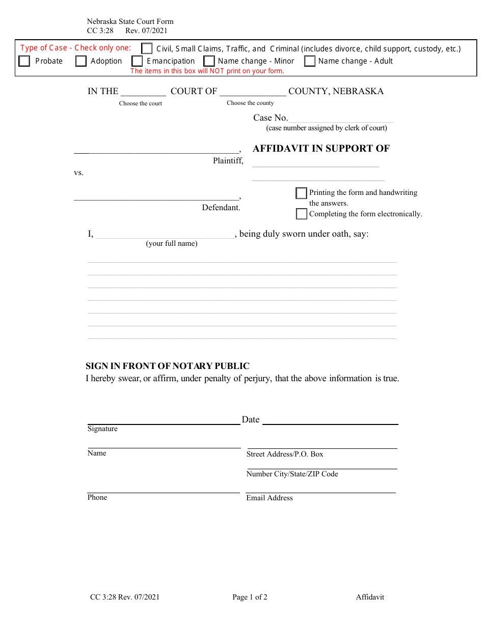 Form CC3:28 Download Fillable PDF or Fill Online Affidavit (Generic ...