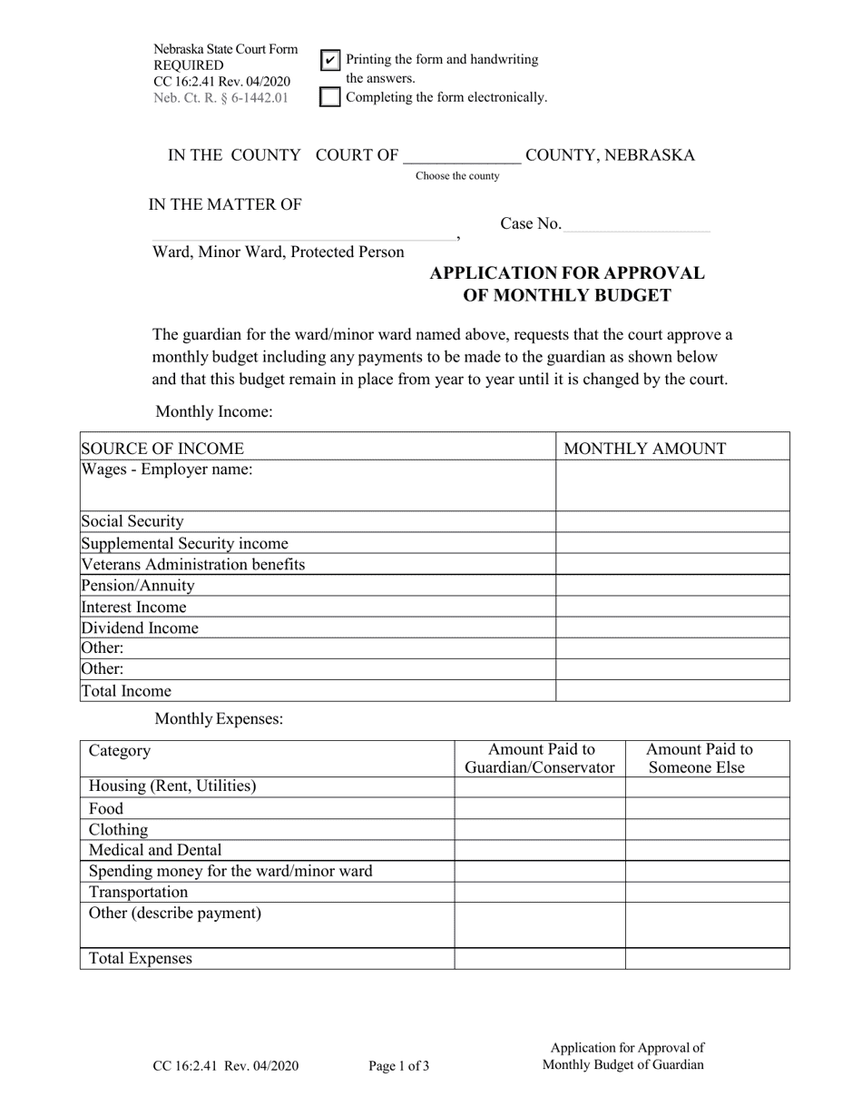 Form CC16:2.41 Download Fillable PDF or Fill Online Application for ...