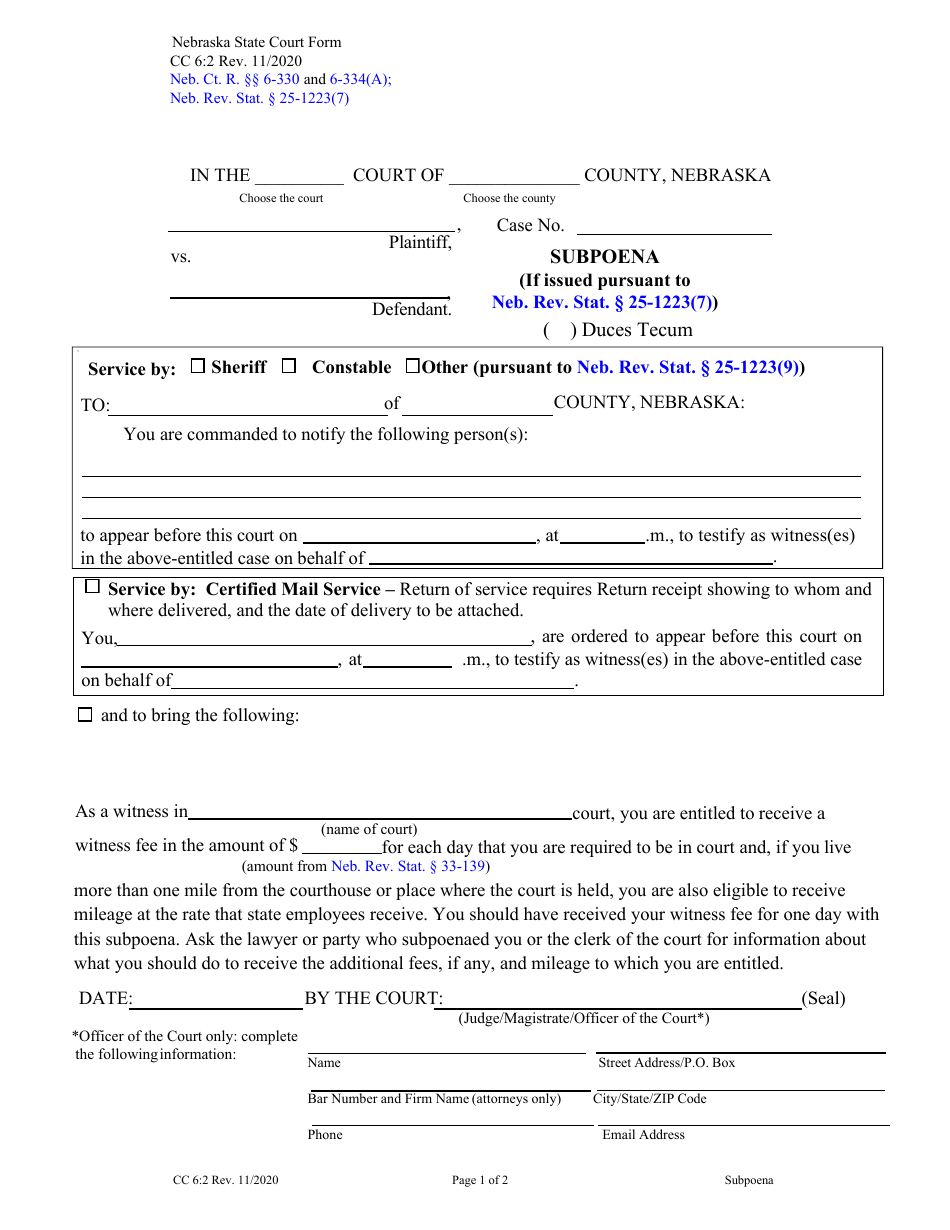 Form CC6:2 - Fill Out, Sign Online and Download Fillable PDF, Nebraska ...