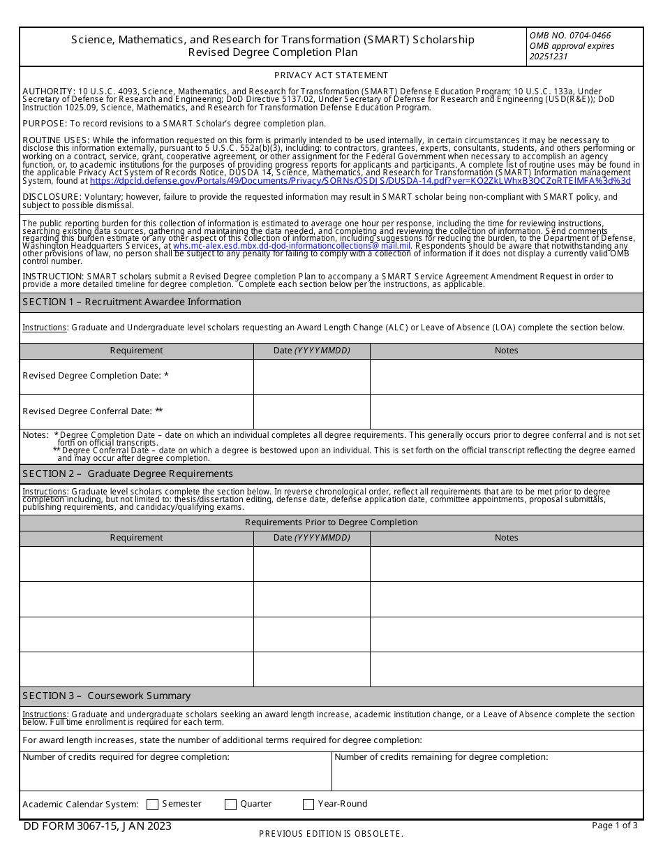 DD Form 3067-15 Download Fillable PDF or Fill Online Science ...