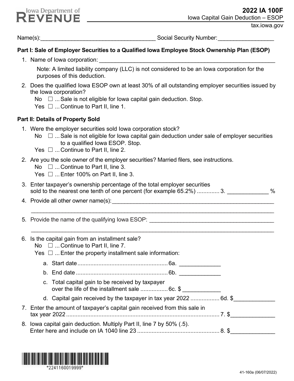 Form IA100F (41-160) - 2022 - Fill Out, Sign Online and Download ...