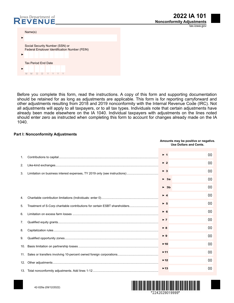 Form IA101 (42-029) Download Fillable PDF or Fill Online Nonconformity ...