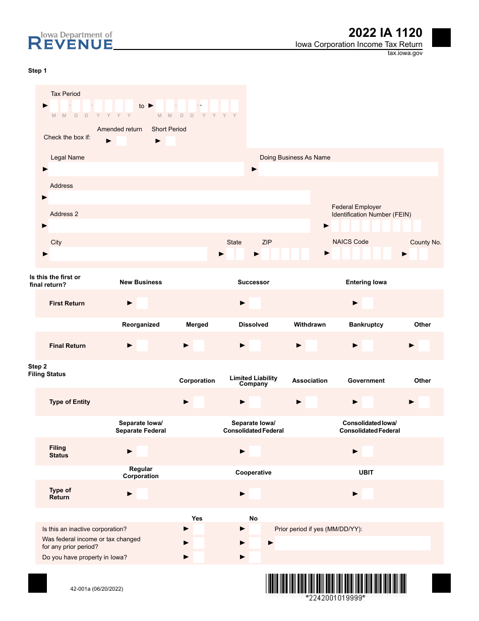 Form IA1120 (42-001) Download Fillable PDF or Fill Online Iowa ...