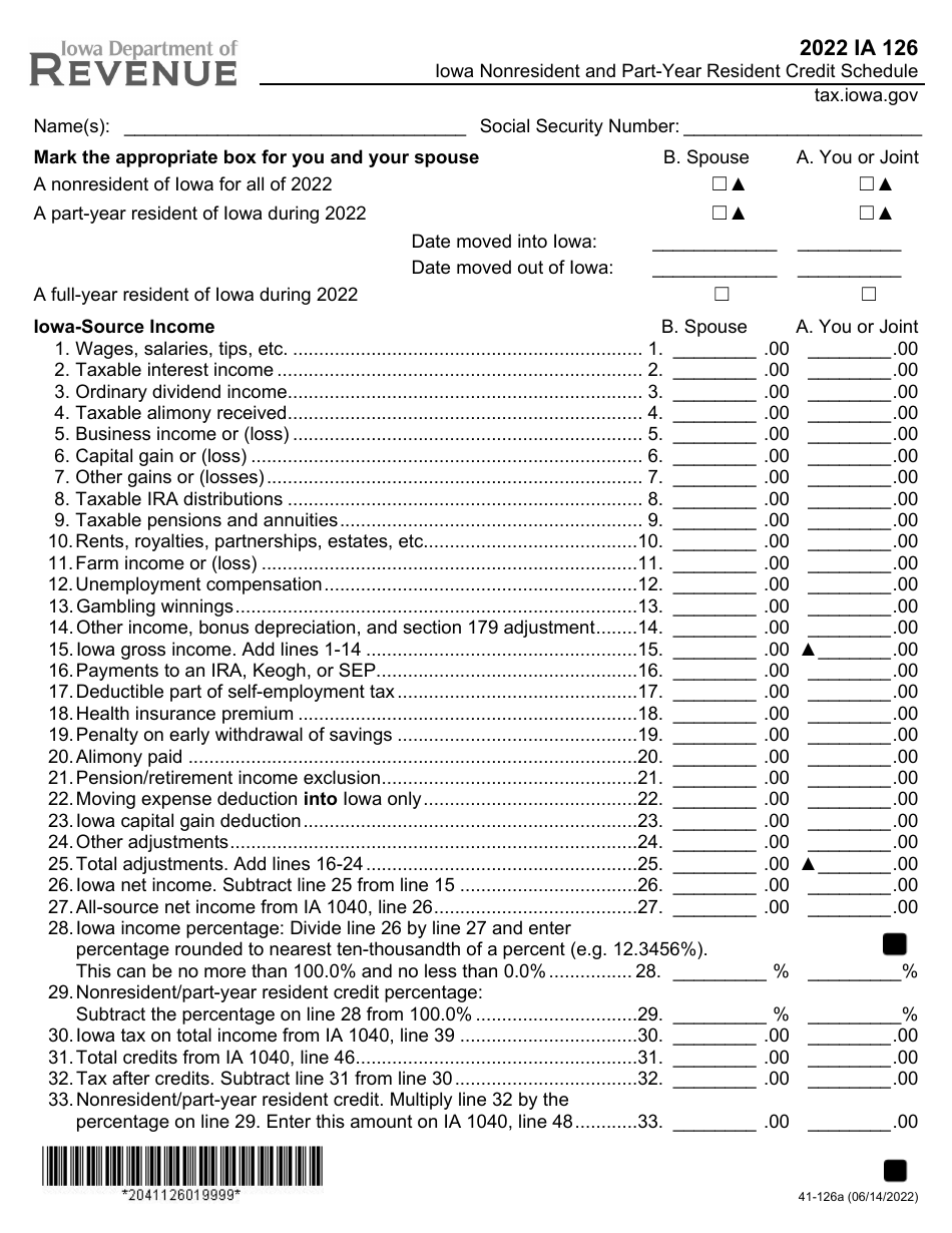 Form IA126 (41-126) Download Fillable PDF or Fill Online Iowa ...