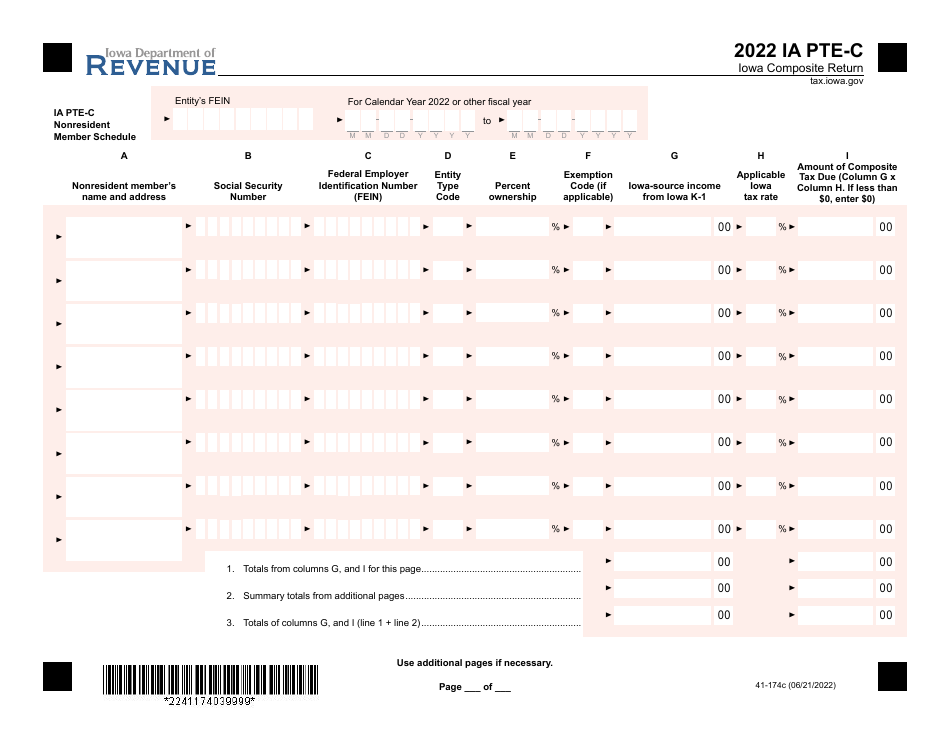 Form IA PTE-C (41-174) - 2022 - Fill Out, Sign Online and Download ...