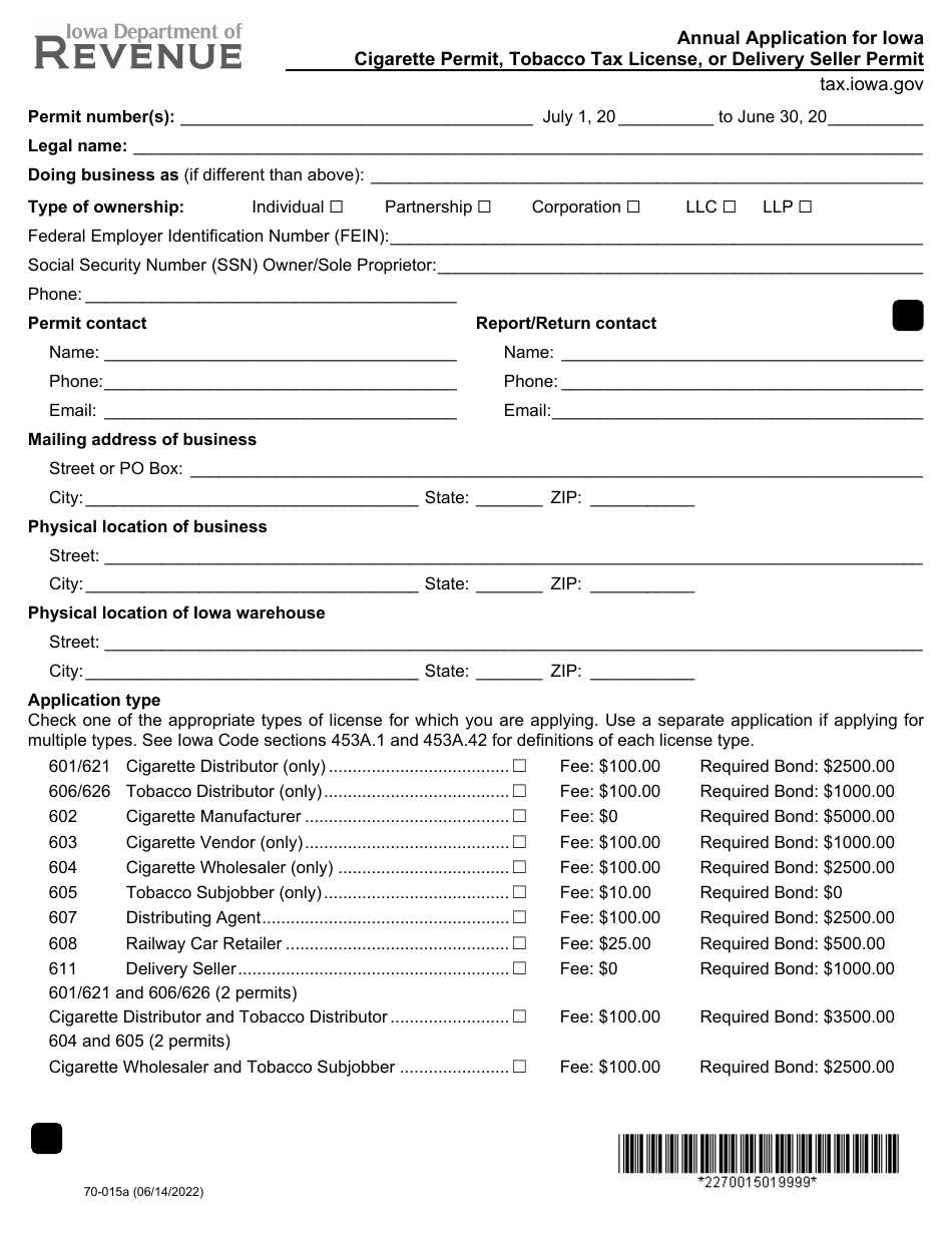 Form 70-015 Download Printable PDF or Fill Online Annual Application ...